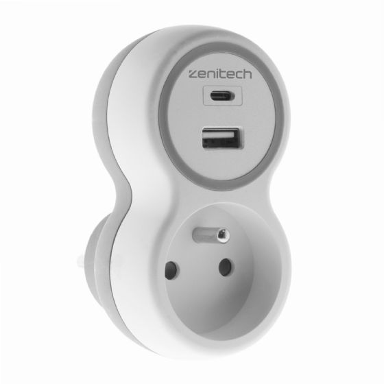 Prise 16A avec chargeurs USB A+C (Blanc et Gris) Zenitech - Provence ...